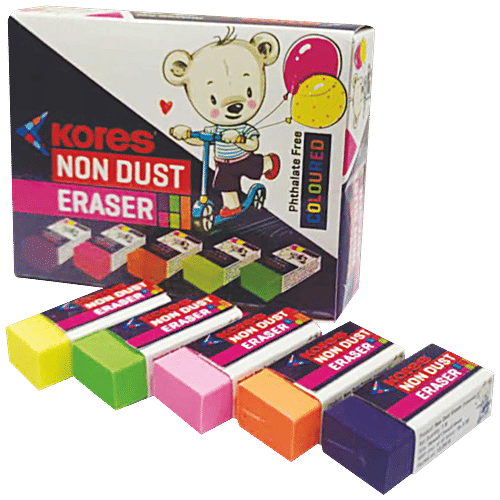 Buy Kores Non-Dust Colour Eraser Box - Break Resistant, Non-Messy, Free ...