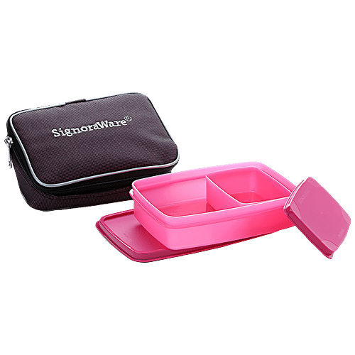 Buy Signoraware Compact Small Lunch Box With Bag - Pink, Airtight ...