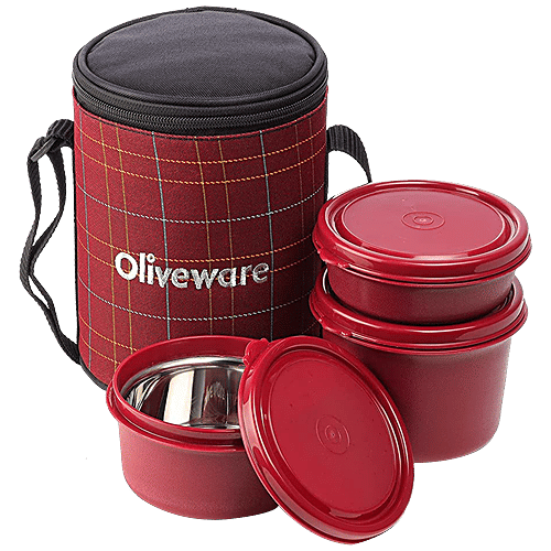 Buy Oliveware Infinite Lunch Box With Bag - Air-Tight, Red Online at ...