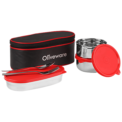 Buy Oliveware Sophia Lunch Box With Steel Spoon, Fork & Bag Dist - High ...