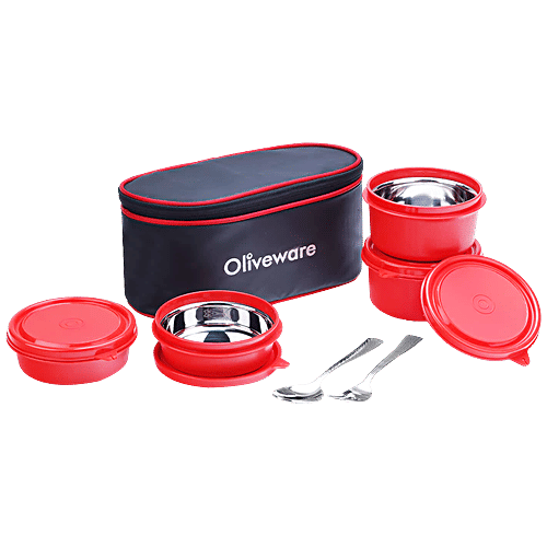 Buy Oliveware Valley Lunch Box With Steel Spoon, Fork & Bag Dist - Air ...