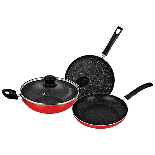 Buy Wellberg Marble Non-Stick Cookware Set - Kadhai & Fry Pan With 1 ...