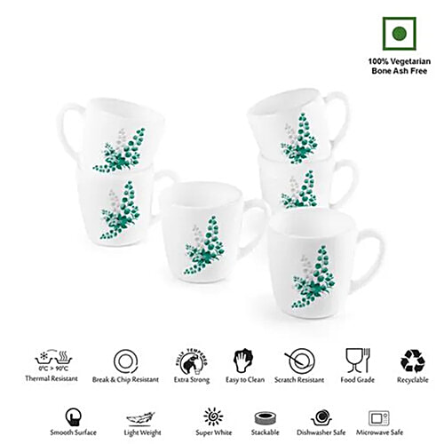 Buy Cello Ricca Mug - Aqua Leaves, White, Opalware, Lightweight ...