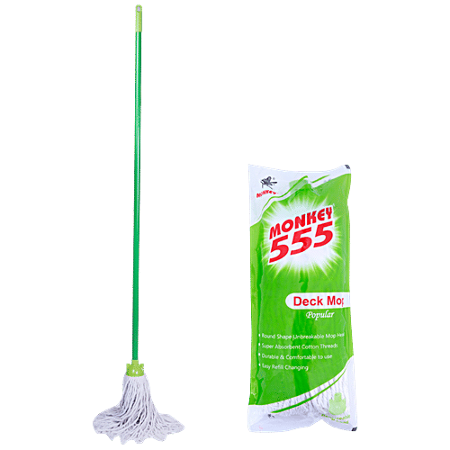 Buy Monkey 555 Round Deck Mop - Plastic & Cotton Threads, With Rod ...