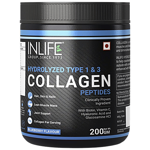 Buy INLIFE Hydrolyzed Type 1 & 3 Collagen Peptides Powder - Blueberry ...