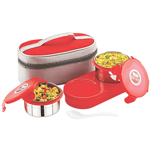 Buy Dream Home Stainless Steel Lunch Box - With Spoon, Red, Designer ...
