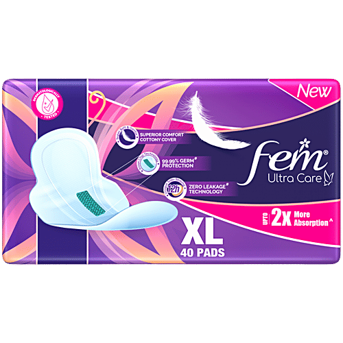 Buy Fem Ultra Care Sanitary Pads - XL, With Wings, Cottony Cover, 2X ...
