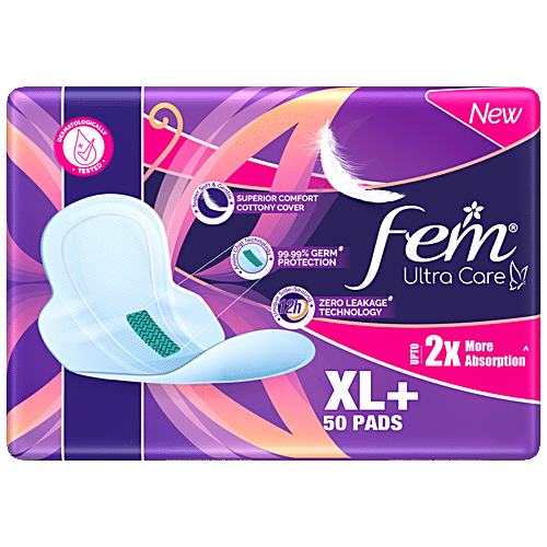 Buy Fem Ultra Care Sanitary Pads - XL+, With Wings, Cottony Cover, 2X ...