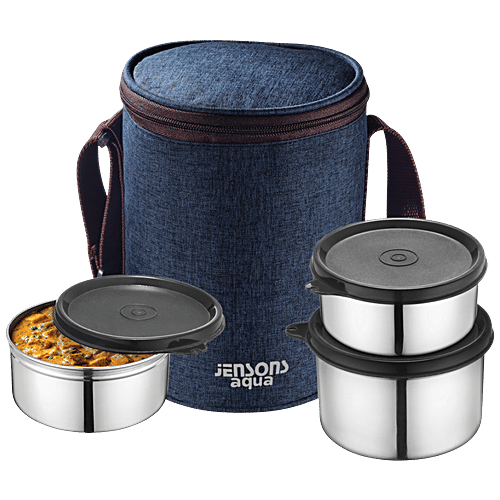 Buy Jensons Aqua Trio Lunch Box With Bag - Leakproof, Air Tight, Navy ...