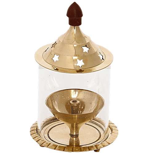 Buy eCraftIndia Brass Akhand Diya With Glass Online at Best Price of Rs ...