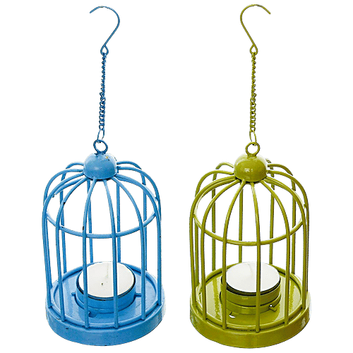 Buy eCraftIndia Blue & Green Cage Tea Light Holder With Hanging Chain ...