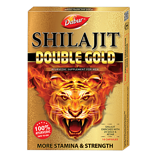 Buy Dabur Dabur Shilajit Double Gold - 10 Capsules | Shilajit Enriched with 2X Gold & Kesar ...
