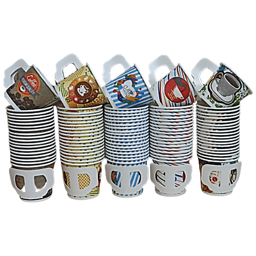 Buy Paricott Paper Cup - With Handle, Mix Design, Assorted Colour, Eco ...