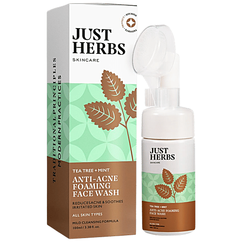 Buy Just Herbs Anti Acne Foaming Face Wash - With Tea Tree & Mint ...