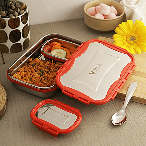 Buy Virtue Signature Stainless Steel Lunch Box Jumbo With Spoon - Red ...