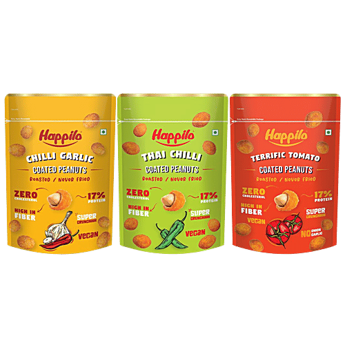 Buy Happilo Coated Peanuts - Chilli Garlic, Thai Chilli & Terrific ...