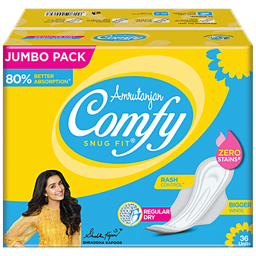 Buy Amrutanjan Comfy Snug Fit Sanitary Pads - Regular Dry, Jumbo Pack ...