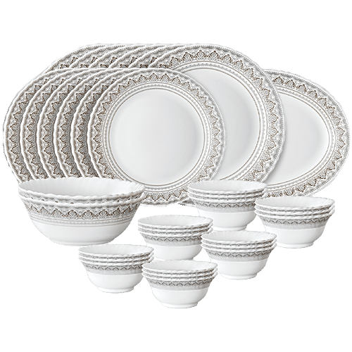 Buy Larah by Borosil Classic Fluted Series Opalware Dinner Set - White ...