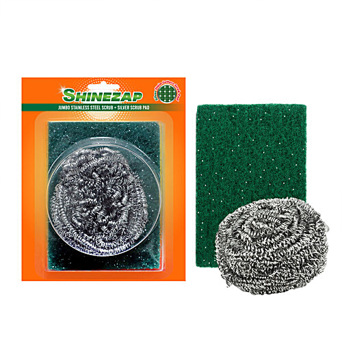 Buy Shinezap Jumbo Stainless-Steel Scrub & Silver Scrub Pad Combo ...