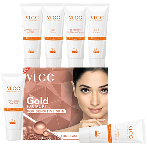 Buy VLCC Gold Facial Kit For Sensitive Skin With 24K Gold, Hyaluronic Acid & Vitamin C Online at ...