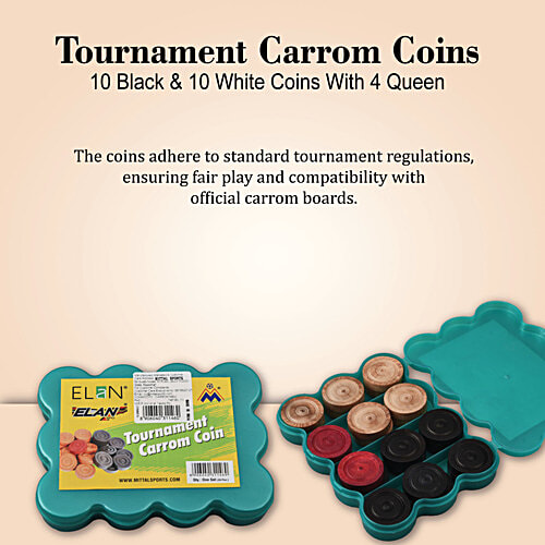 Buy Elan Tournament Carrom Coins - 10 Black & 10 White Coins With 4 ...