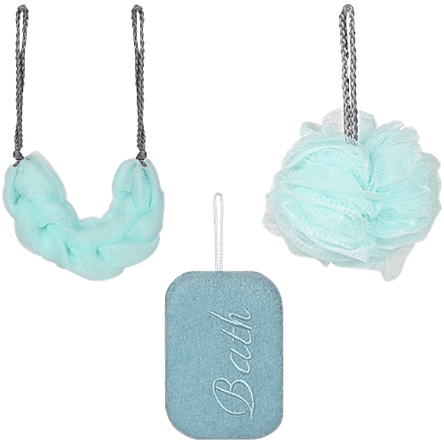 Buy DP Loofah Set - Sponge + Back Scrubber + Loofah, Blue Colour Online ...