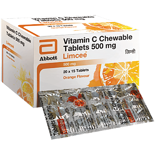 Buy Limcee Vitamin C Chewable Tablet 500 mg Orange Flavour Online at Best Price of Rs 23.38 ...