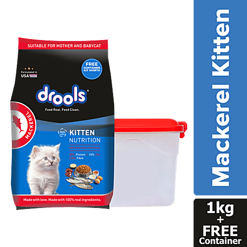 Buy Drools Kitten Nutrition - Mackerel, Dry Cat Food, 1 To 12 Months, With Free Container Online ...