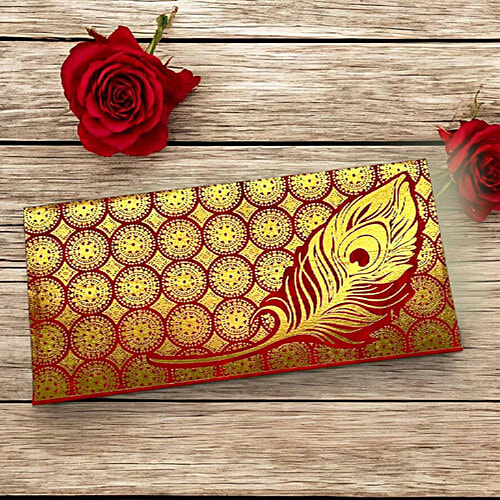 Buy Creative Space Shagun Envelope/Lifafa - Red & Golden Peacock Design ...