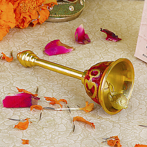 Buy Satvik Om Swastik Brass Puja Bell - Red, 4.5x4.5 cm Online at Best ...