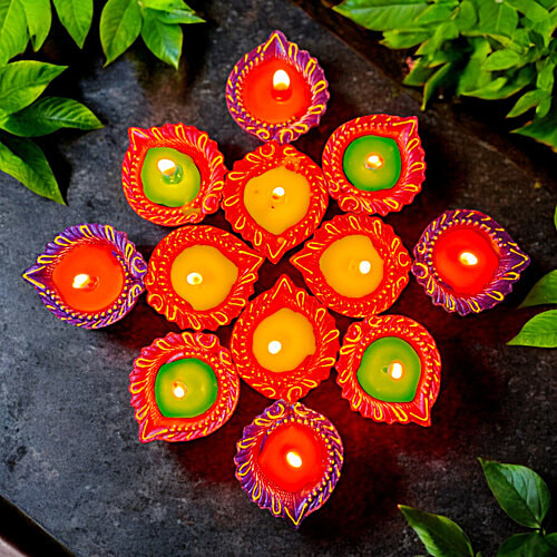 Buy House of Festivals Traditional Handiwork Clay Diya - With Colourful ...