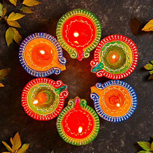 Buy House of Festivals Colourful Base Round Clay Diya Online at Best ...