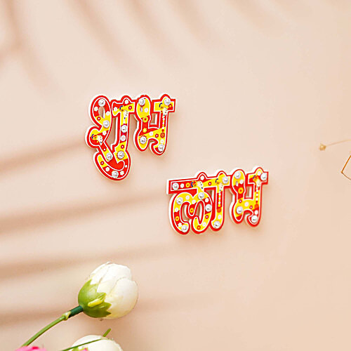 Buy eCraftIndia Wooden Handcrafted Shubh Labh Stickers For Wall Door ...