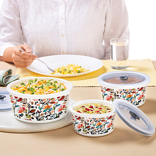 Buy Larah by Borosil Lupin Opalware Storage Bowl Set With Airtight Lid Online at Best Price of ...