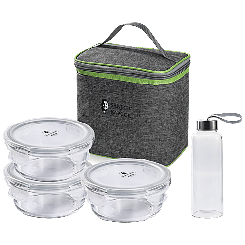 Buy Sanjeev Kapoor Delta Round Lunch Boxes + Borosilicate Bottle With ...