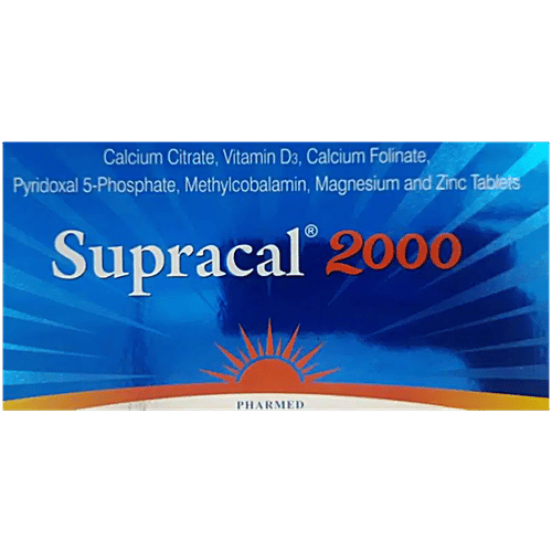 Buy Supracal 2000 Tablet With Calcium, Vitamin D3, Methyl Cobalamin ...