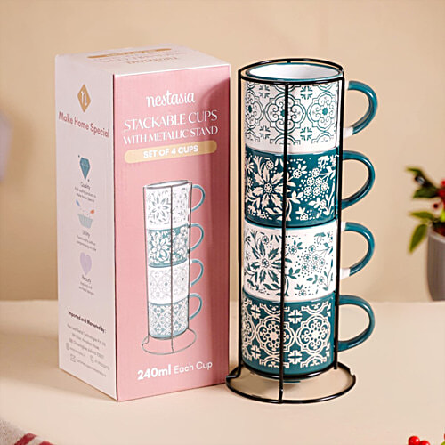 Buy Nestasia Floral Stackable Coffee Ceramic Cup With Metallic Stand ...