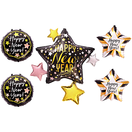 Buy DP Foil Balloon Star & Round Shape - Happy New Year Print Online at ...