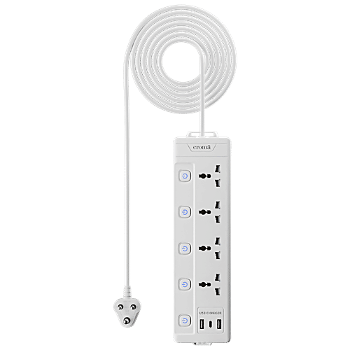 Buy Croma 6 Amps 4 Sockets Surge Protector (2 Meters, Child Safety ...