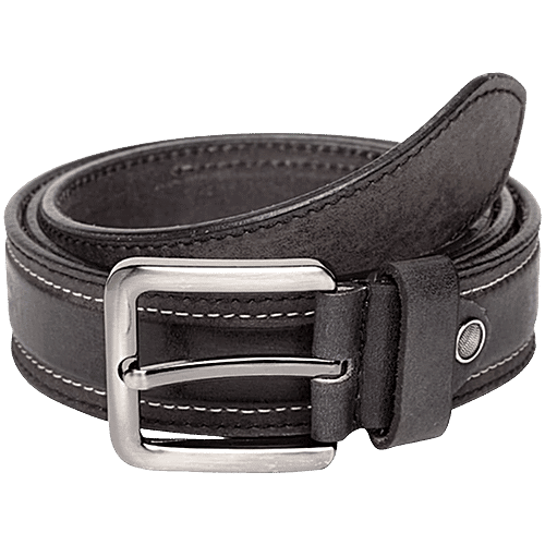 Buy Teakwood Leathers Dark Brown Stitched Leather Narrow Belt Online at ...