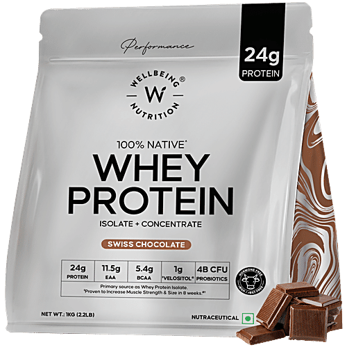 Buy Wellbeing Nutrition 100 % Native Swiss Chocolate Whey Protein ...