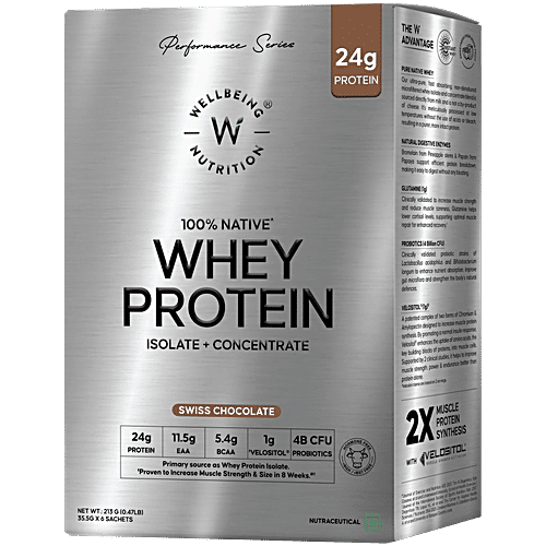 Buy Wellbeing Nutrition 100 % Native Swiss Chocolate Whey Protein ...