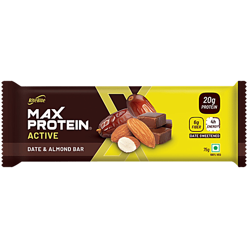 Buy RiteBite Max Protein Max 20 g Protein Active Date & Almond Bar ...