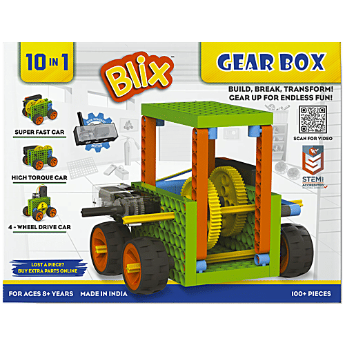 Buy Blix Robotix Gear Box With Powered Motor - STEM Toy, 10-In-1, 100 ...
