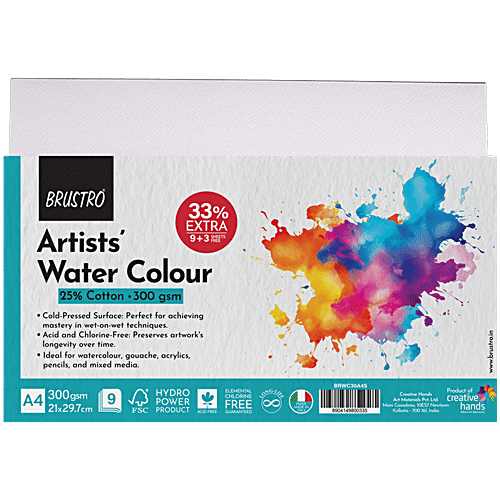 Buy Brustro Artist's Watercolour Paper - 300 GSM, A4, 25% Cotton Online ...