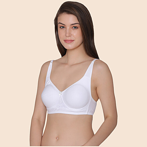 Buy Clovia Cotton Non-Padded Non-Wired Full Coverage T-Shirt Bra - White & Beige Online at Best ...