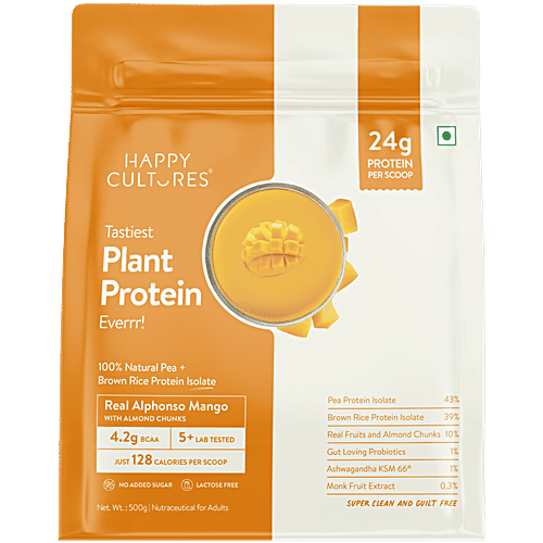 Buy Happy Cultures Alphonso Mango Plant Protein Powder With 100% ...