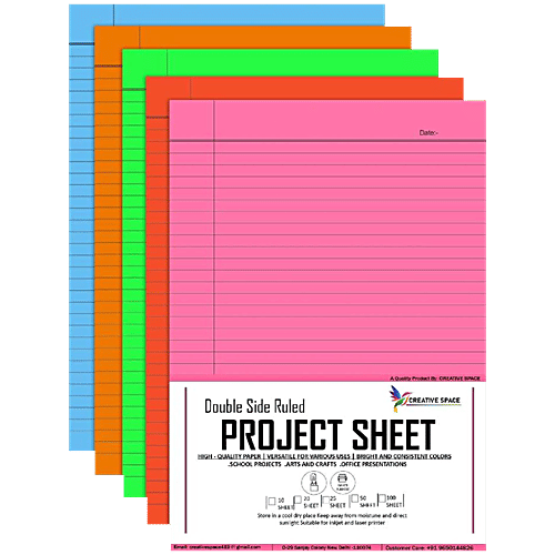 Buy Creative Space A4 Double Side Ruled Project Sheet - Multicolour ...