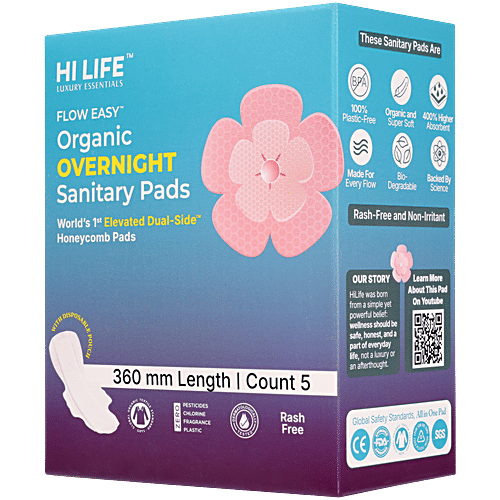 Buy Hi Life Flow Easy Organic Sanitary Pads - Overnight, 360 mm Online ...
