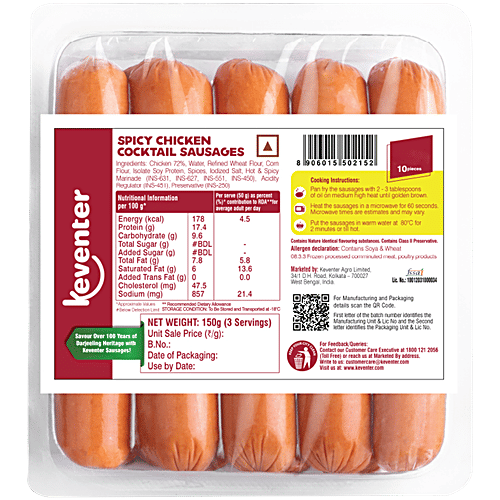 Buy Keventer Spicy Chicken Cocktail Sausages Online at Best Price of Rs ...